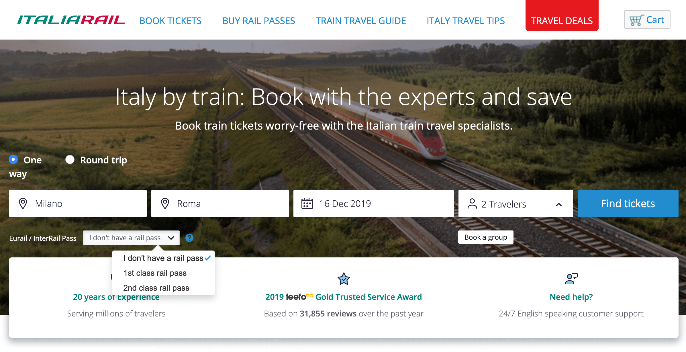 Søgeformular til tog i Italien - Interrailguide.dk